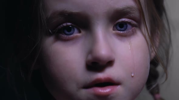 Little Cute Girl Crying Desperately, Violations of Child Rights ...