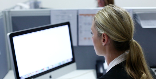 Girl Working in Office at Computer Typing, Stock Footage | VideoHive