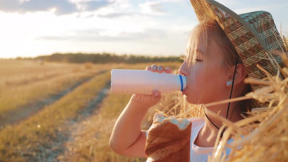 Hungry Child Eating Bread in Wheat Field, Summer Outdoor Lifestyle ...