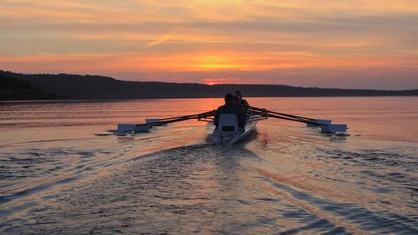 Rowing in the Canoe on Sunset Ayvalik Turkey Slow Motion, Stock Footage