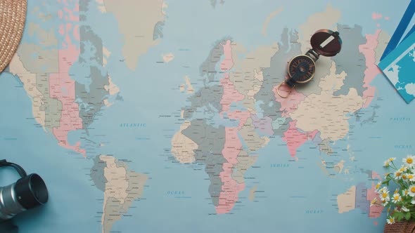 World Map With Travel Objects by Pressmaster | VideoHive