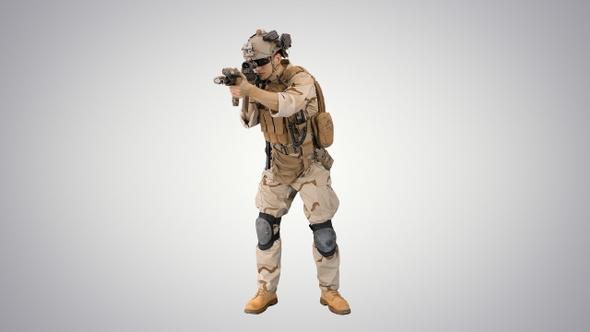 Army Soldier Standing His Ground Aiming with Assault Rifle, Stock Footage