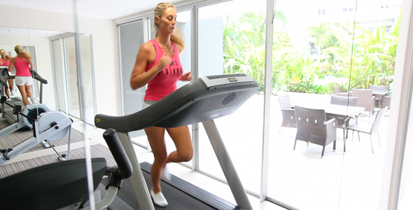Girl in Gym Running on Treadmill, Stock Footage | VideoHive