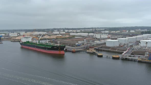 Aerial View Cargo Operations Tanker Ship Oil Ship Operation During ...