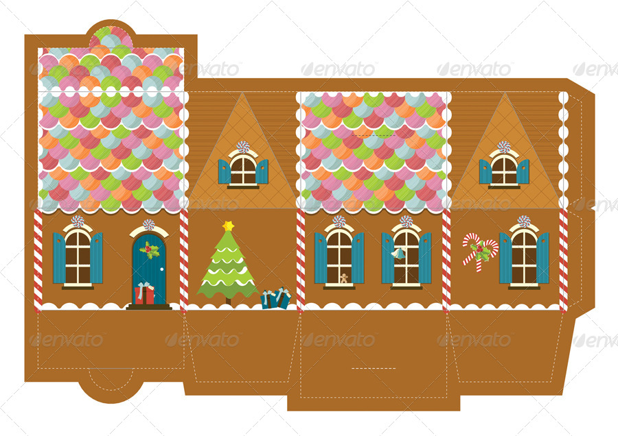 Gingerbread House Packaging Gift Box, Print Templates | GraphicRiver