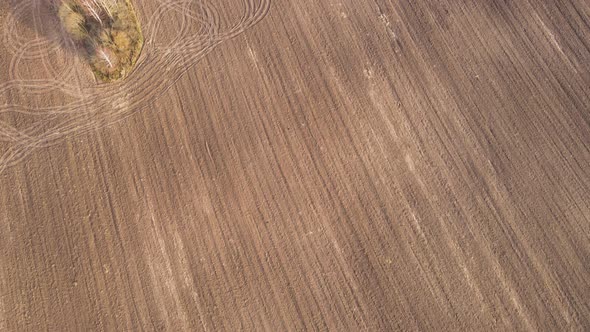 Straight Furrow Lines in a Plowed Agricultural Field Aerial View, Stock ...