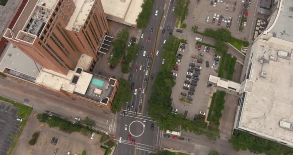 Birds eye view of streets in Houston Galleria Mall area, Stock Footage