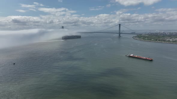 An aerial view of Gravesend Bay in Brooklyn, NY on a cloudy day with ...
