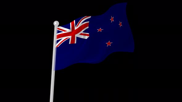 New Zealand Flag Flying Animated Black Background, Motion Graphics