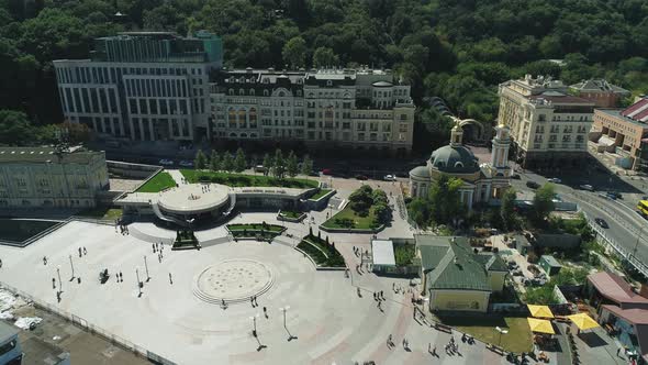 Aerial Drone Footage of Postal Square Area of Podil in Kiev, Stock Footage