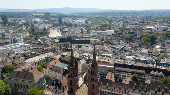 City of Basel in Switzerland From Above Aerial View, Stock Footage
