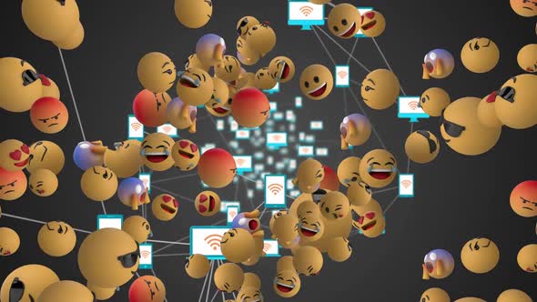 Emojis moving against Web of connections icons , Motion Graphics ...
