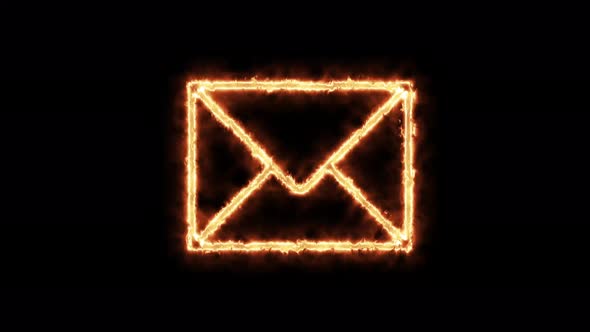 An envelope with a letter on fire. Animation on a black background ...