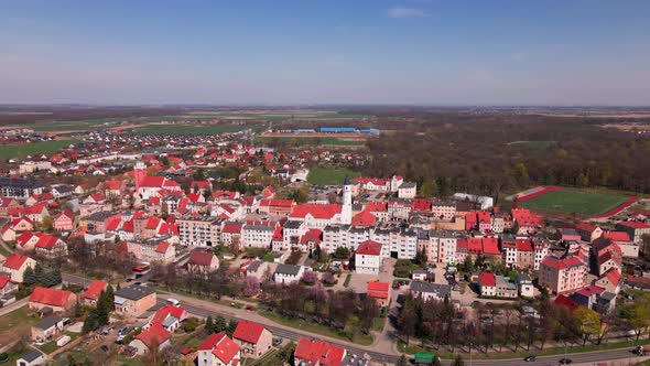 Aerial View of Small European Town Suburban Panorama, Stock Footage