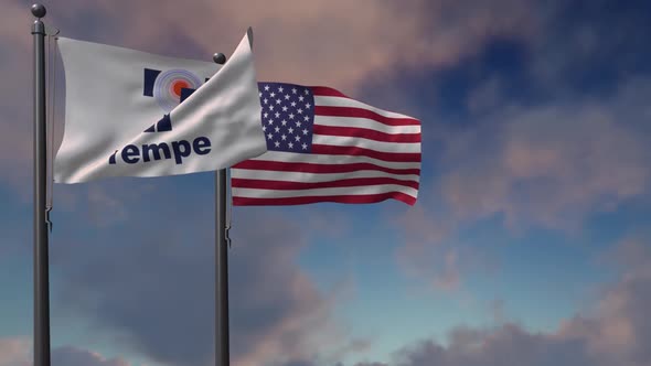 Tempe City Flag Waving Along With The National Flag Of The USA - 2K ...