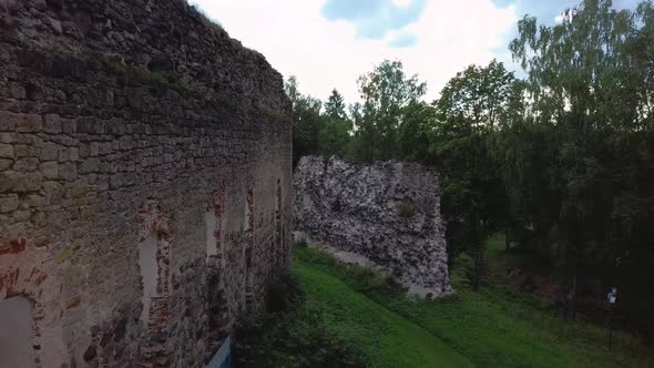 Medieval Castle Ruins in Latvia Rauna. Aerial View Over Old Stoune ...