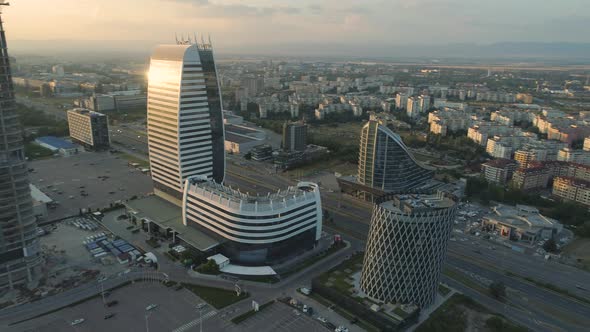 Aerial View of High Rise Office Building in Sofia Bulgaria, Stock Footage