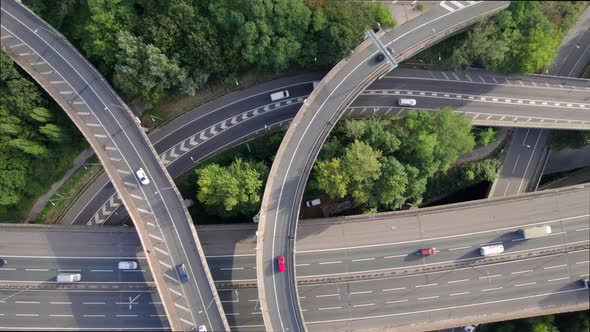 Vehicles Driving on a Spaghetti Interchange Bird's Eye Aerial View ...