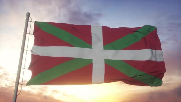 Basque Country Flag Spain Waving in the Wind Sky and Sun Background ...