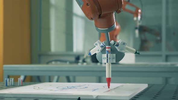 Robotic Mechanism Is Managing a Sharpie While Drawing, Stock Footage