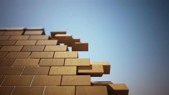 A brick by brick wall building animation. Filled with bright cement. HD ...