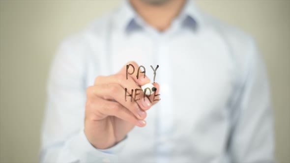 Pay Here Man Writing on Transparent Screen, Stock Footage | VideoHive