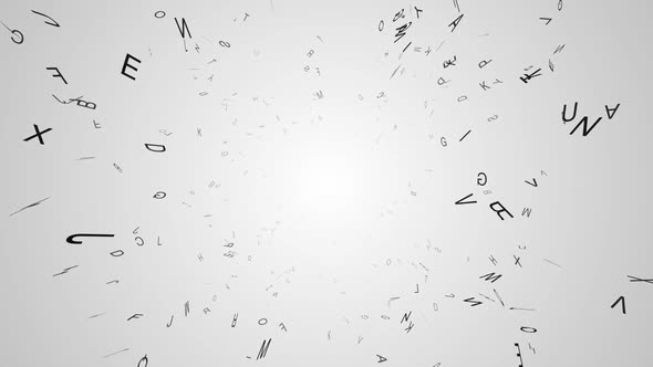 An abstract alphabet explosion animation, camera dollies in, variant 2 ...