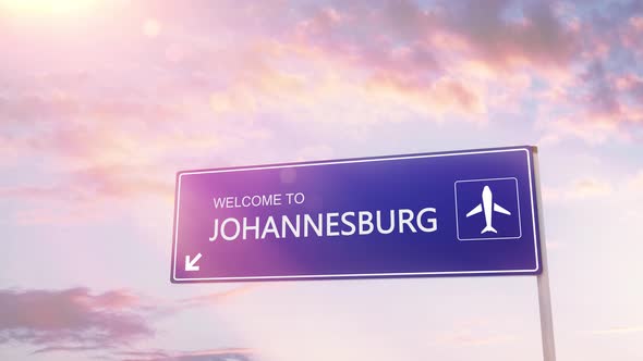 Johannesburg City Sign Plane Landing in Daylight, Motion Graphics ...