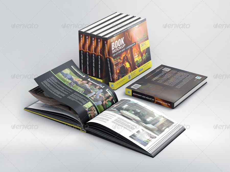 MyBook US Letter Size Landscape Mock-up, Graphics | GraphicRiver