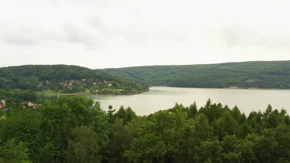 Aerial view of the Domasa reservoir in Slovakia, Stock Footage | VideoHive
