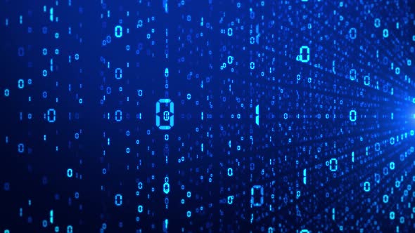 Futuristic cyberspace Abstract blue binary code particles , Motion Graphics