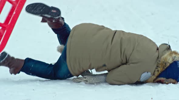 Childish Men Sledding in Winter Park, Stock Footage | VideoHive