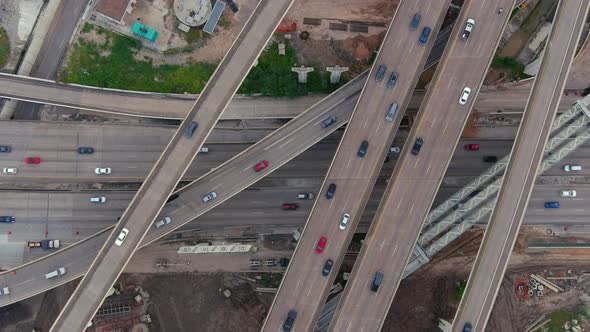 Birds eye view of traffic on major freeway in Houston, Stock Footage