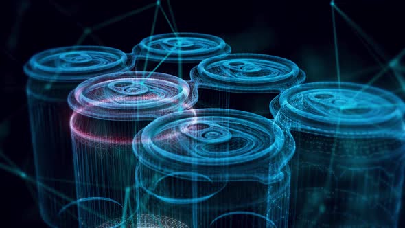 Stack Of Beer Cans Hologram Close Up Hd, Motion Graphics | VideoHive