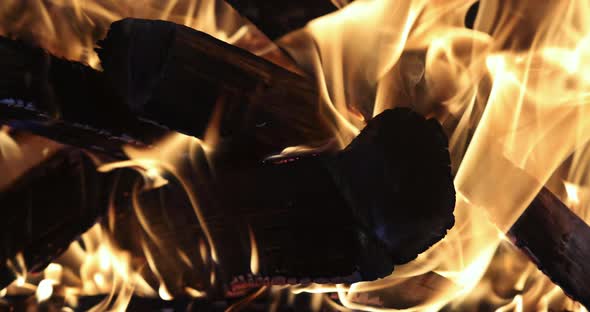 Smoldering Wooden Log in Fire at Fireplace on Home, Stock Footage ...