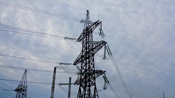 Electrical pylons near the industrial pipes. , Stock Footage | VideoHive