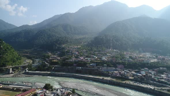 City of Uttarkashi in the state of Uttarakhand in India seen from the ...