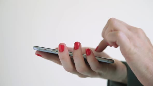 Closeup of Female Hands Texting on Smartphone Woman Typing Message or ...