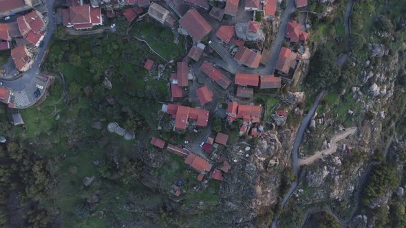 Drone aerial above top view of Monsanto historic village, in Portugal ...