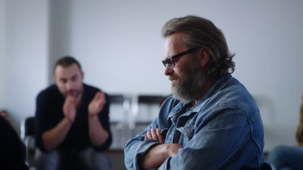 Middle Aged Alcoholic Sharing Story with Supportive Group, Stock Footage