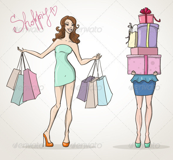 Shopaholic Shopping Girls by kamenuka | GraphicRiver