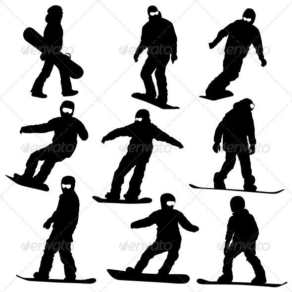 Snowboard Silhouette Set by aarrows | GraphicRiver