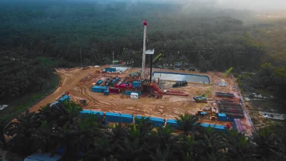 Cinematic Drone Shot of Onshore Drilling and Workover Rig structure and ...
