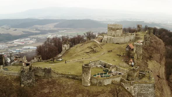 Aerial view of castle in Velky Saris city in Slovakia, Stock Footage