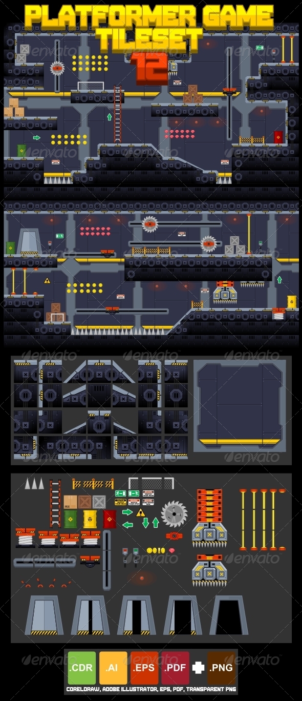 Platformer Game Tile Set 12 by pzUH | GraphicRiver