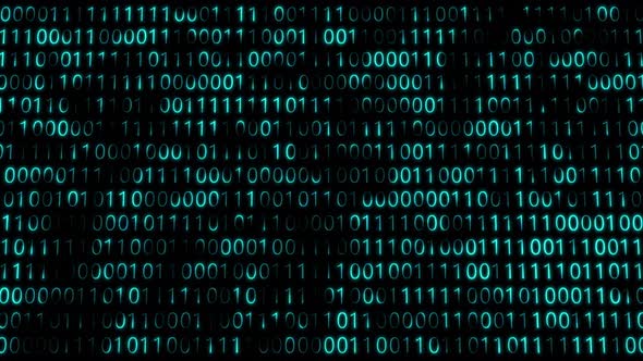 Abstract blue binary code on black background. Changing program code ...