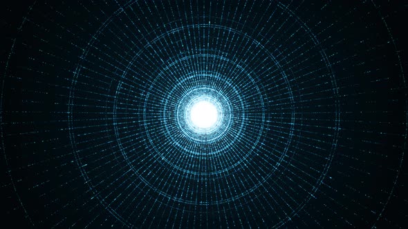 Blue circle shape and light beam with digital line technology abstract ...