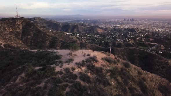 Drone flyby of the wisdom tree hike in Los Angeles, CA., Stock Footage