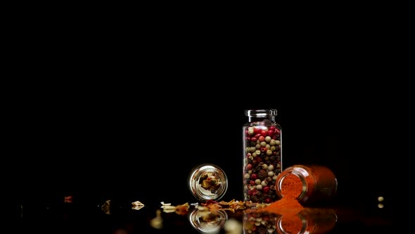 Falling Set of Glass Flasks with Spices, Stock Footage | VideoHive