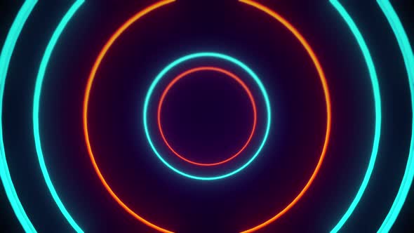 Vj Loop Of Tunnel Of Orange And Blue Neon Circle Lights, Motion Graphics